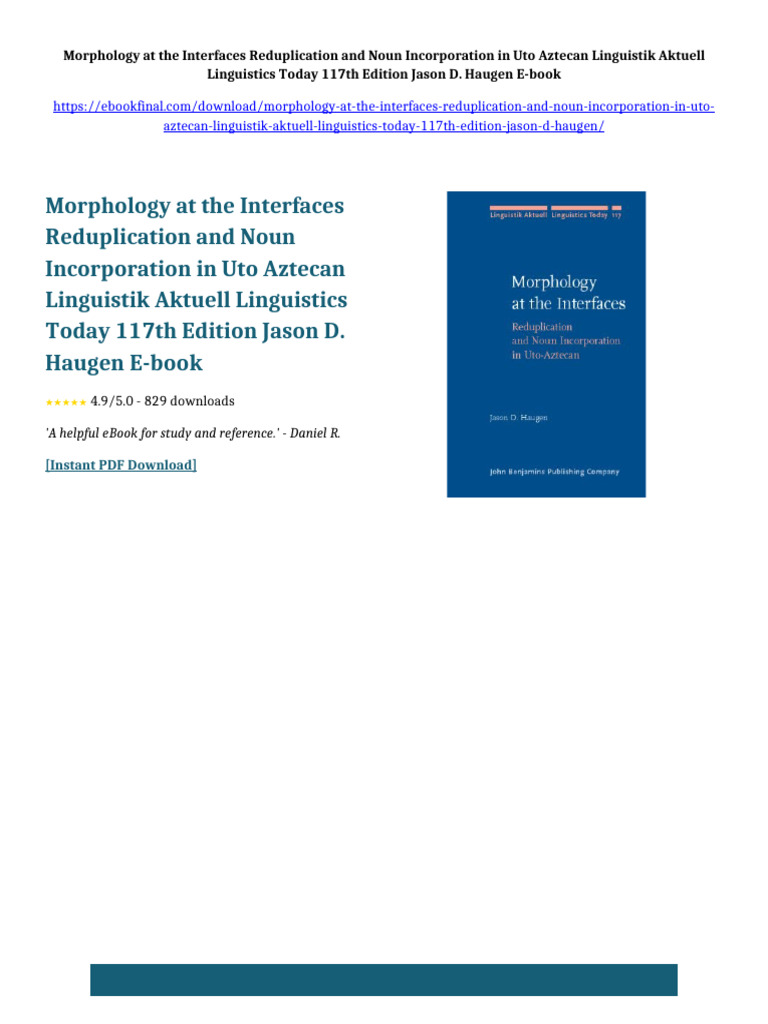 Morphology at the Interfaces Reduplication and Noun Incorporation in ...