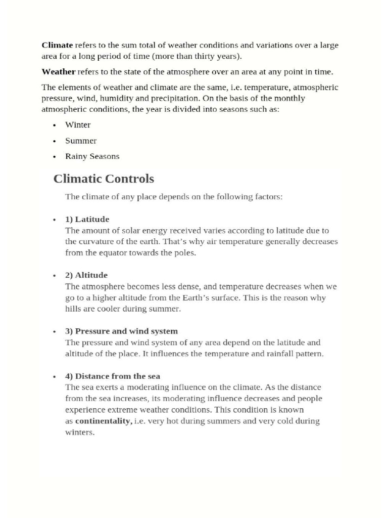 Ch-4 Climate Notes and Most Important Extra Questions | PDF