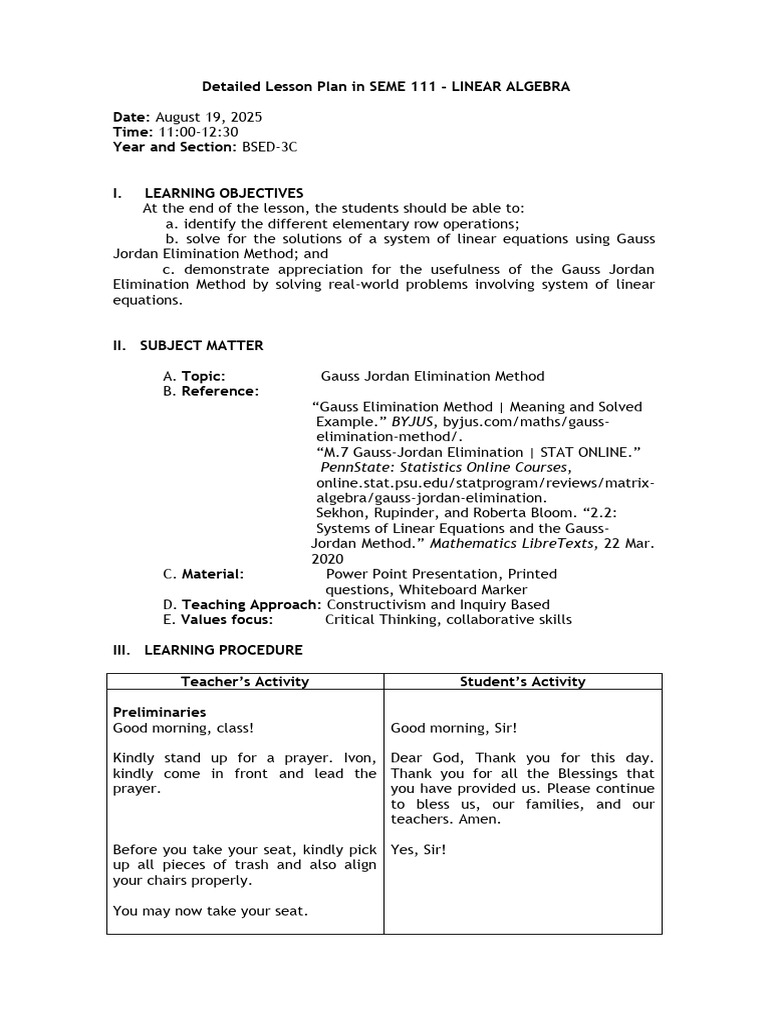Gauss Jordan Method Dlp | PDF | Matrix (Mathematics) | Algebra