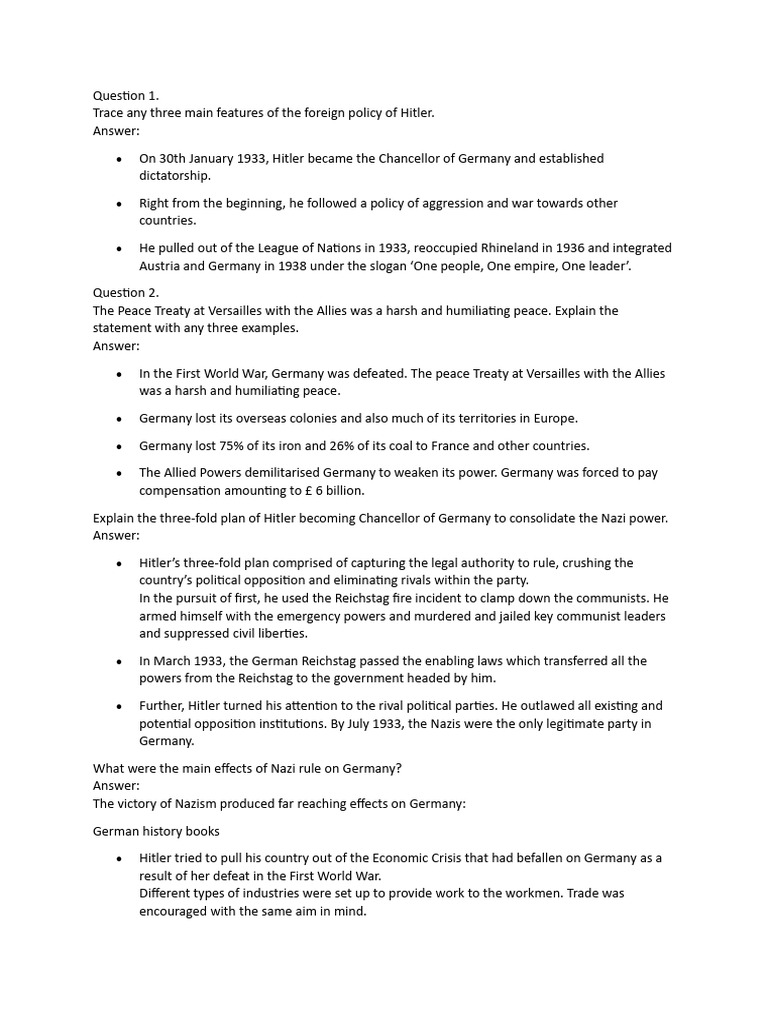 Question 1 | PDF | Adolf Hitler | Nazi Germany