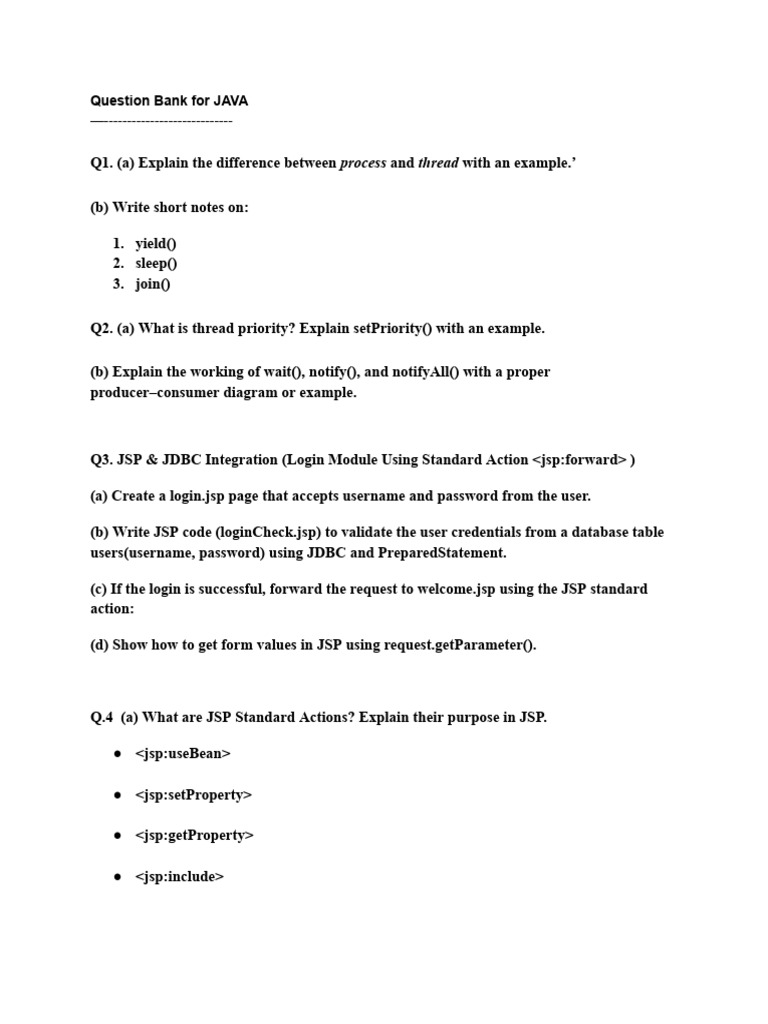 Question Bank For JAVA | PDF