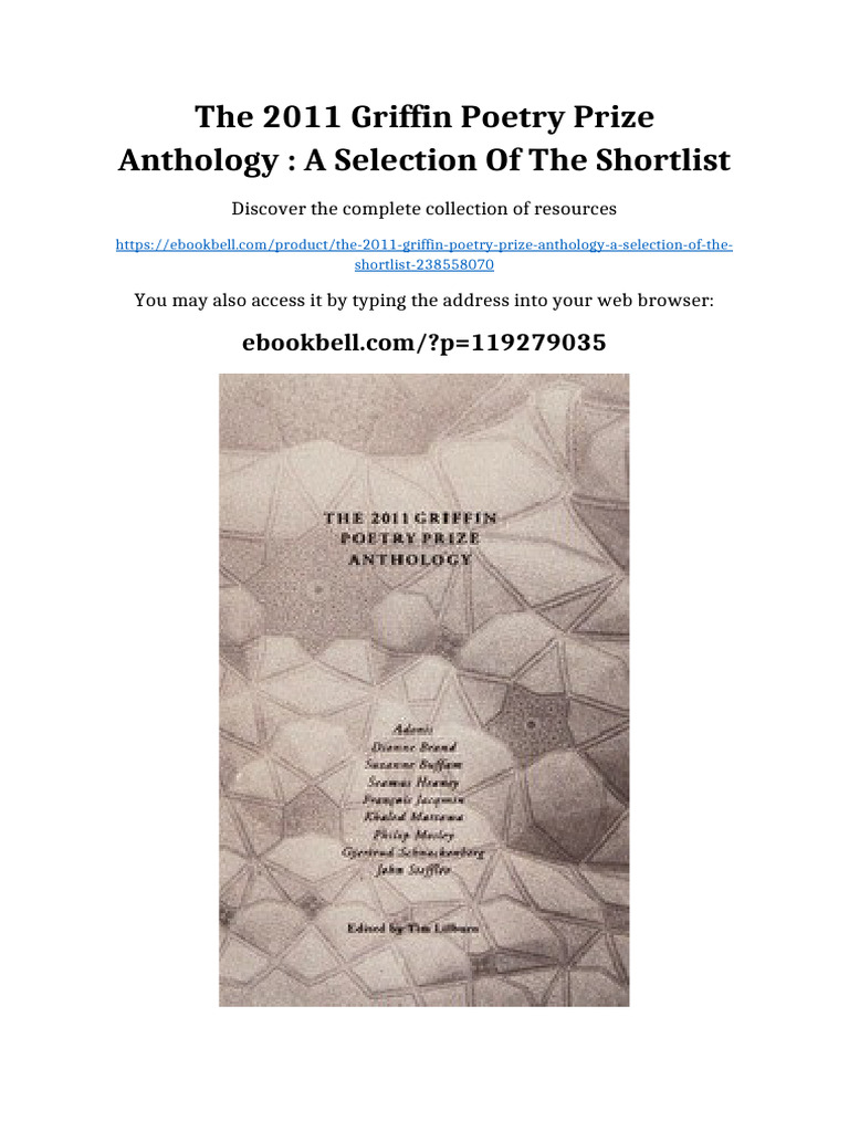 The 2011 Griffin Poetry Prize anthology : a selection of the shortlist ...