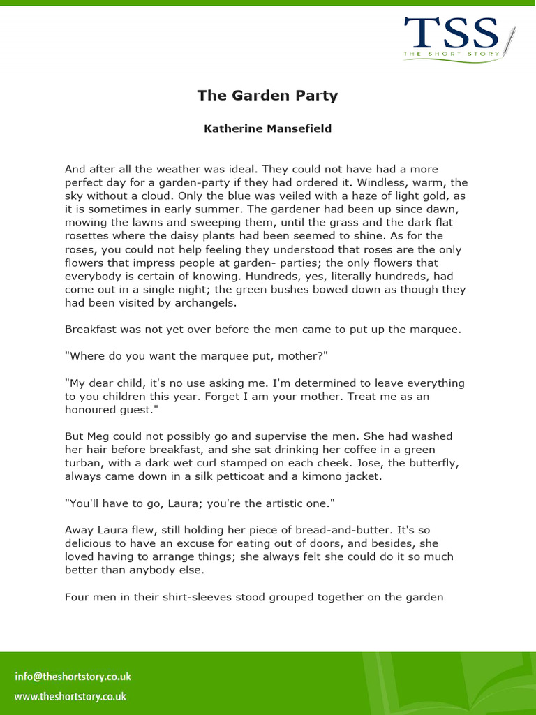 Fiction - The Garden Party (Katherine Mansefield) | PDF