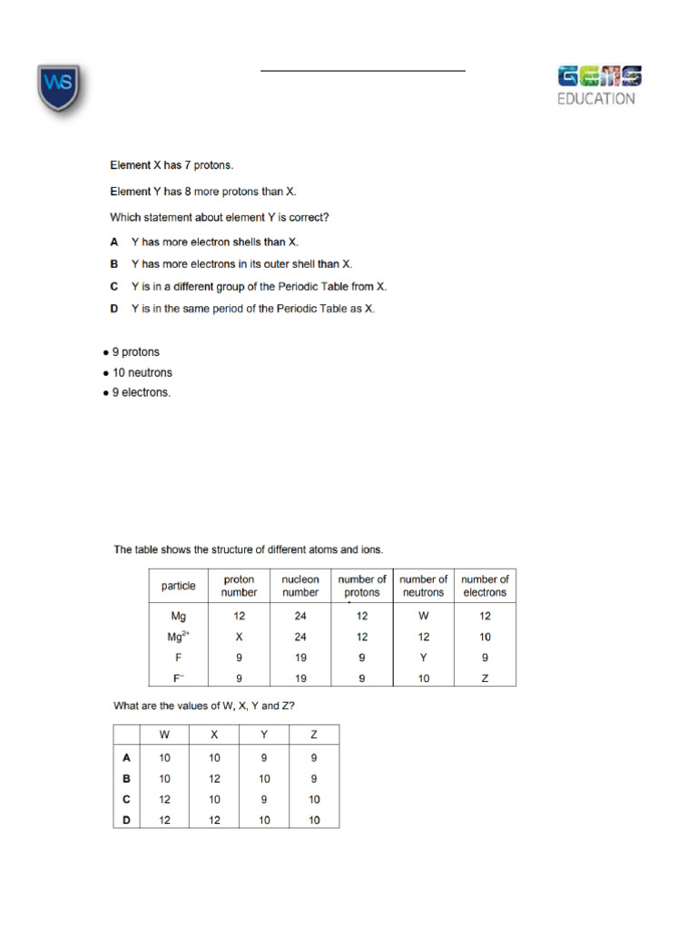 Revision Worksheet 260208 140411 | PDF | Atoms | Isotope