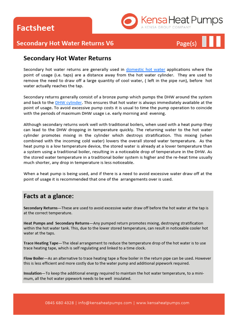 Factsheet Secondary Hot Water Returns V6 | PDF | Water Heating ...