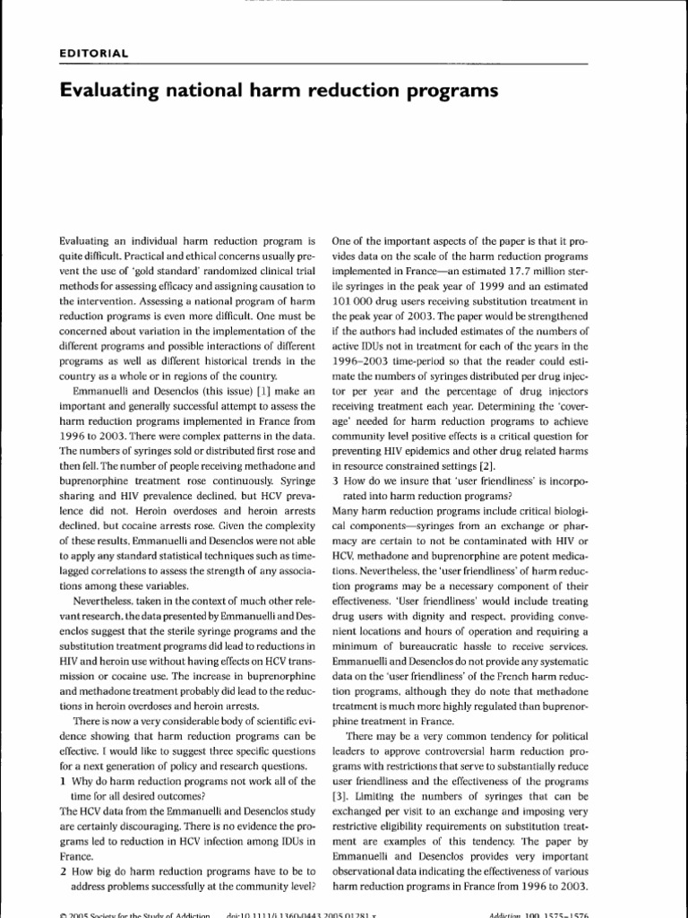Evaluation of Harm Reduction | PDF | Heroin | Substance Dependence
