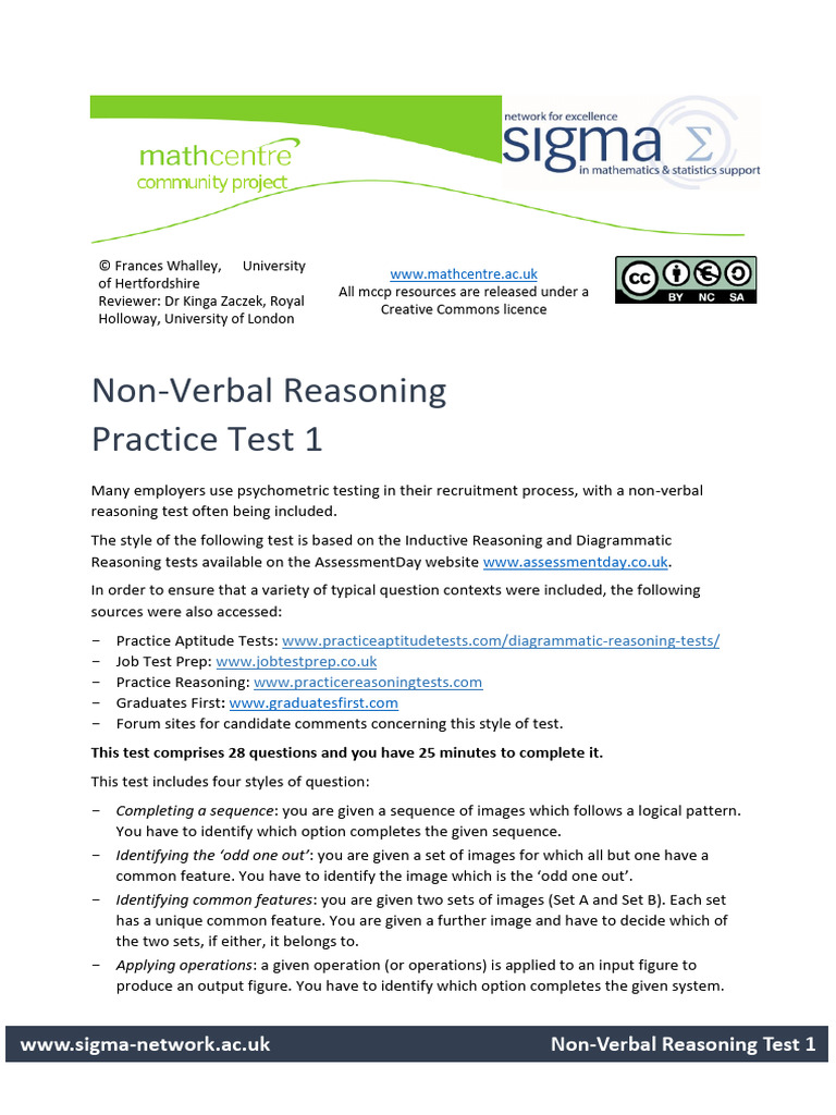 Non Verbal Reasoning Test 1 Questions | PDF