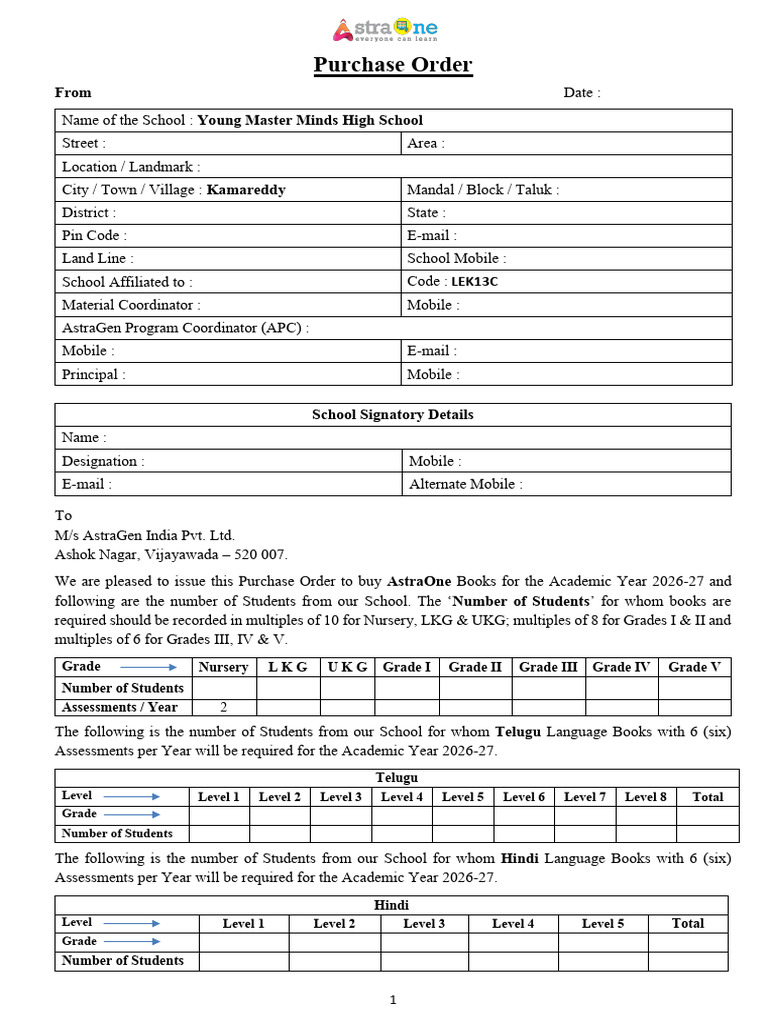 LEK13C - Young Master Minds High School, Kamareddy, AstraOne - PO C 6 ...