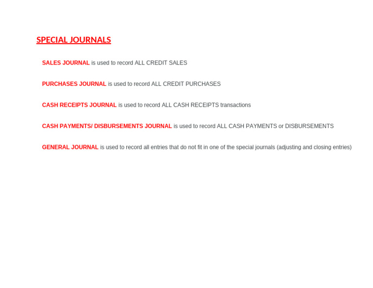 Special Journals Purpose | PDF
