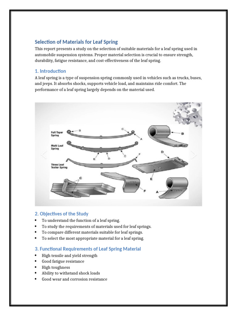 Selection of Materials For Leaf Spring | PDF | Composite Material | Steel