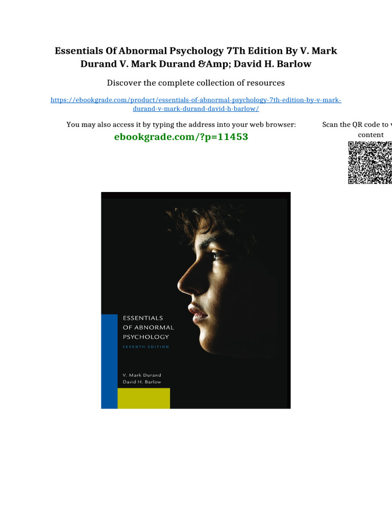 Essentials of Abnormal Psychology 7th Edition by V. Mark Durand V. Mark ...