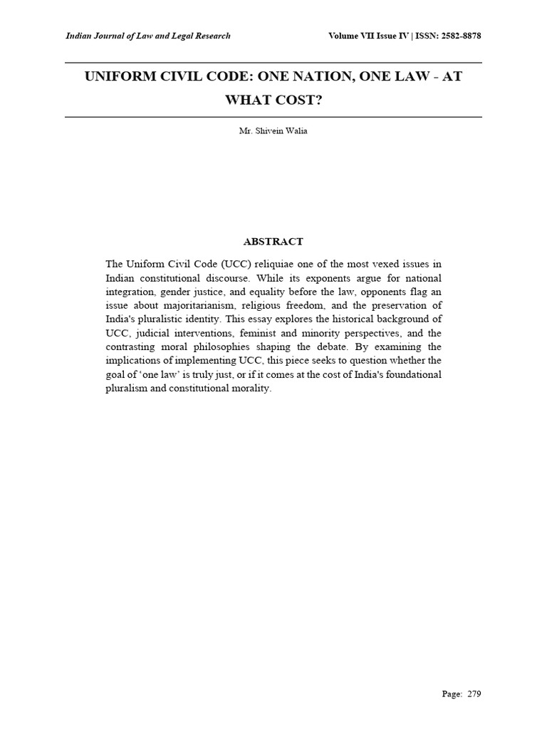 Uniform Civil Code - One Nation, One Law - at What Cost | PDF | Justice ...