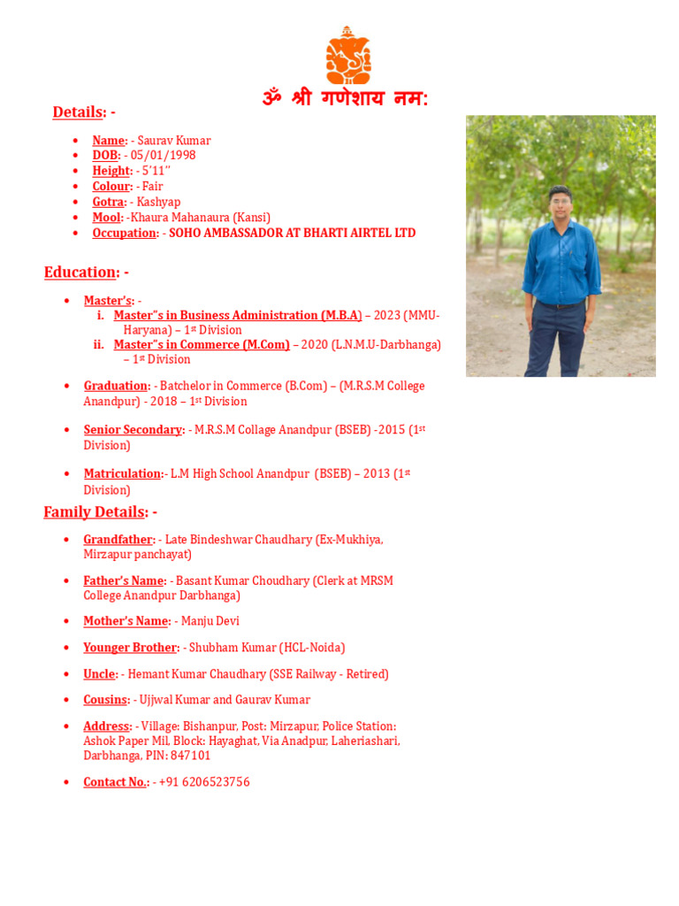 Saurav Bio Data New - | PDF