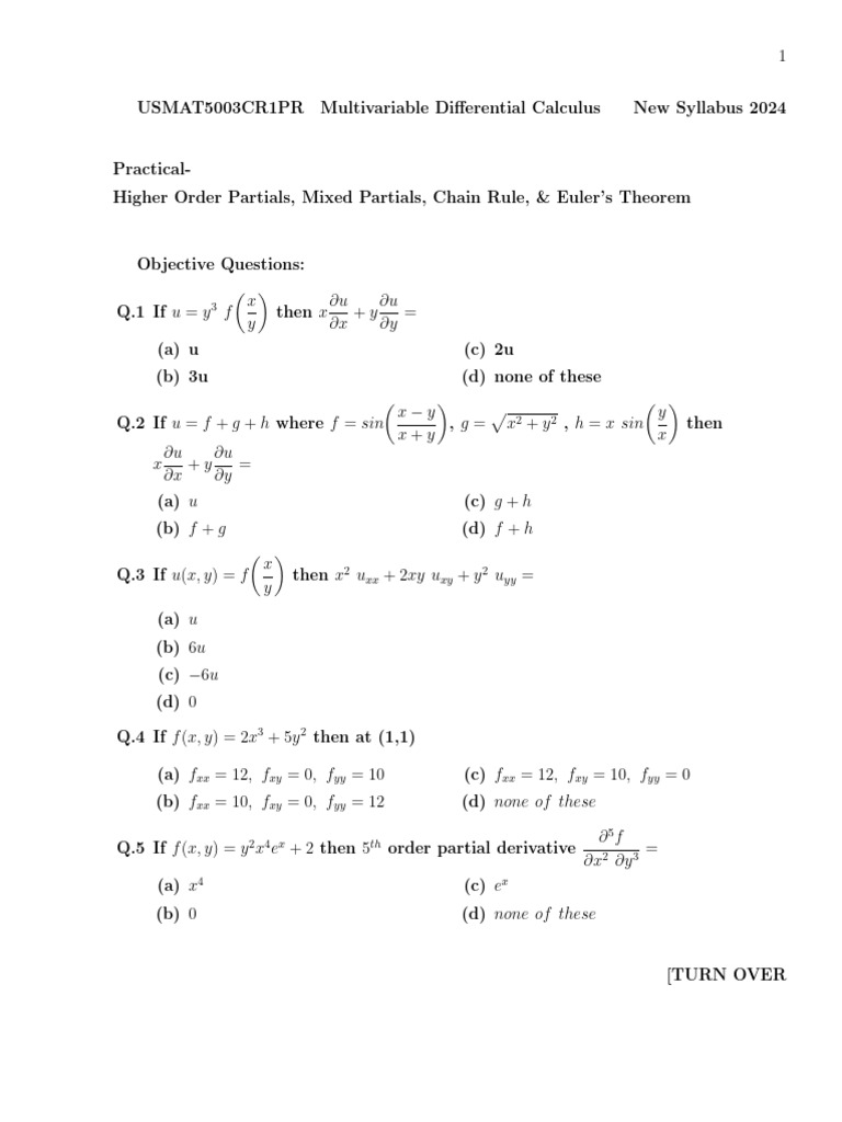 Chain Rule,Mixed Partials,EulersTheorem | PDF | Mathematics | Functions ...