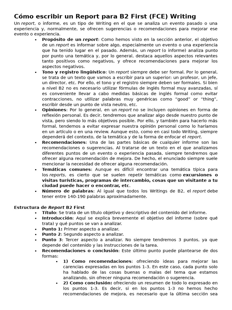Writing A Report - B2 First | PDF