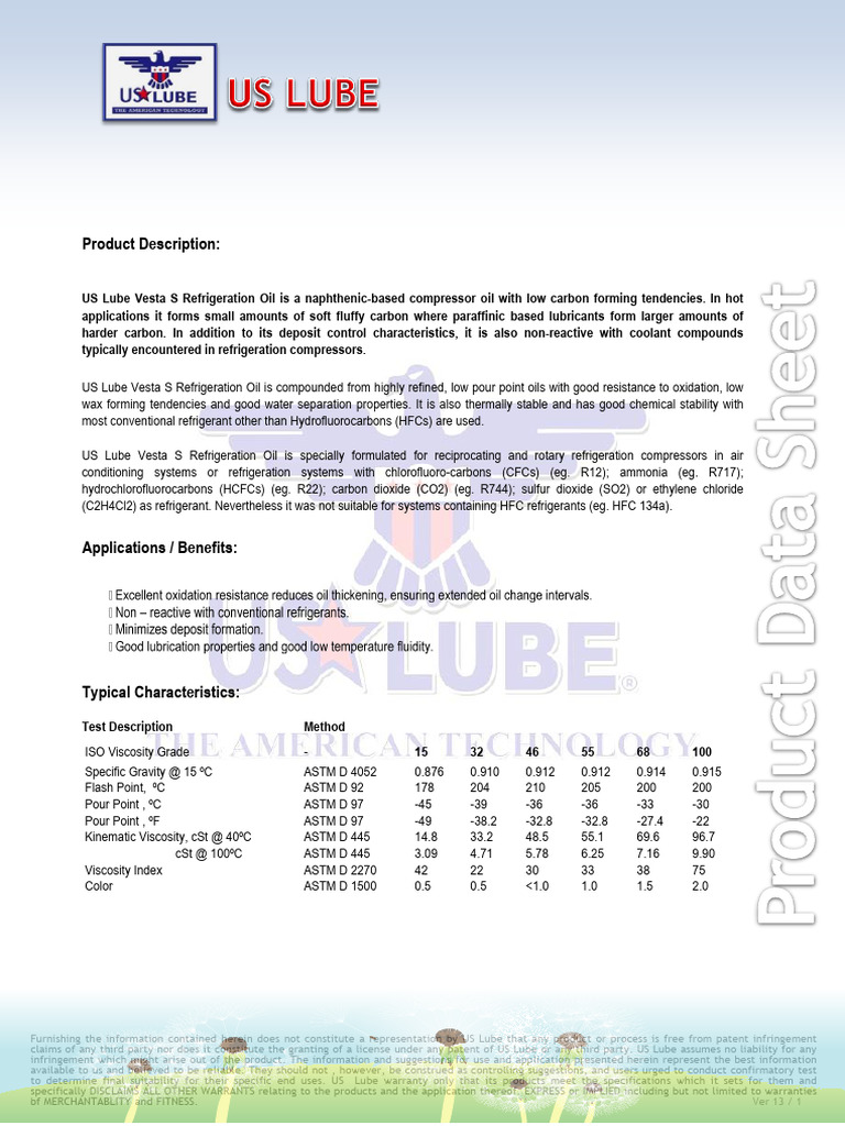 US Lube Refri | PDF | Chlorofluorocarbon | Engineering Thermodynamics