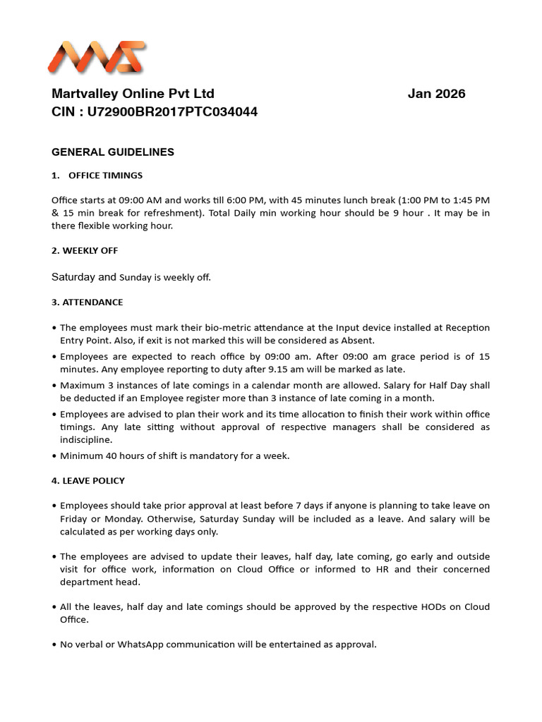 General Guidelines & Leave Policy 2026 | PDF | Labor