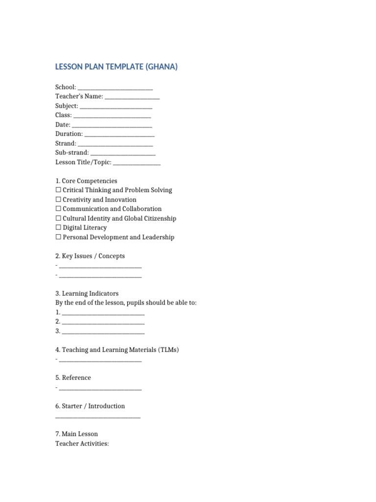Ghana Lesson Plan Template-1 | PDF