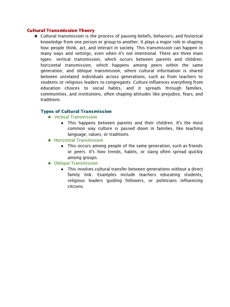 Cultural Transmission Theory | PDF