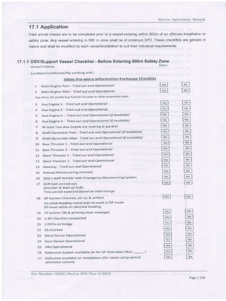 500 Meter Zone Entry Checklist | PDF