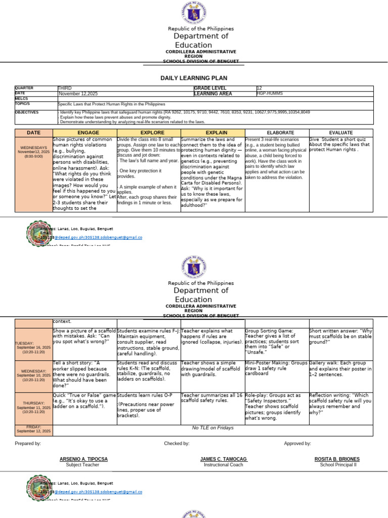 Daily Learning Plan (1) Dave | PDF | Cognition