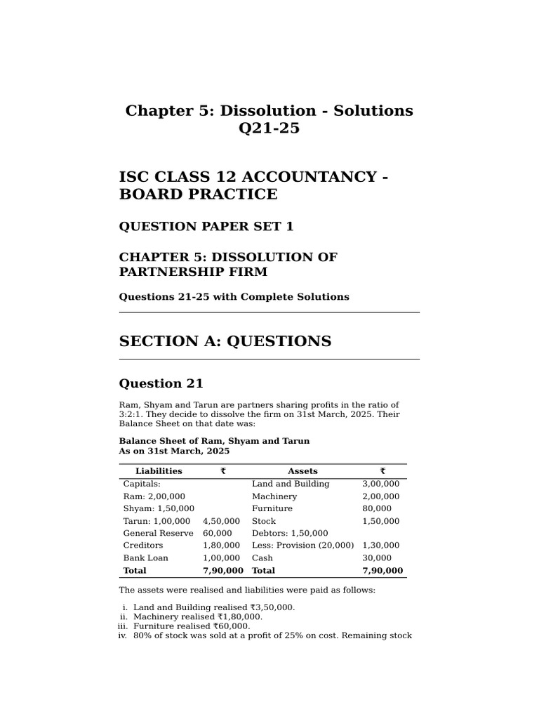 Chapter5 Dissolution Q21-25 SOLUTIONS | PDF | Book Value | Balance Sheet