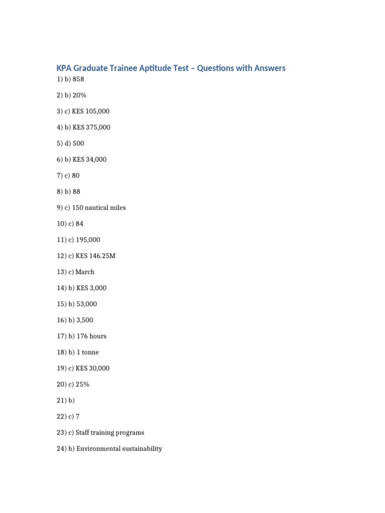 KPA Aptitude Test Answers | PDF