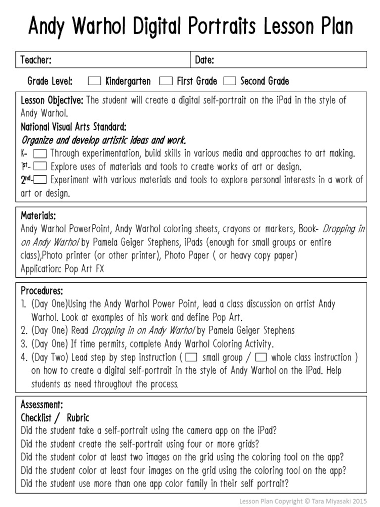 Andy Warhol Lesson Plan and Rubric TPT | PDF | Andy Warhol