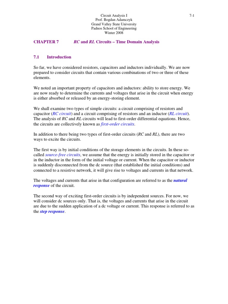 RC and RL Circuits - Time Domain Analysis | PDF | Electrical Network ...