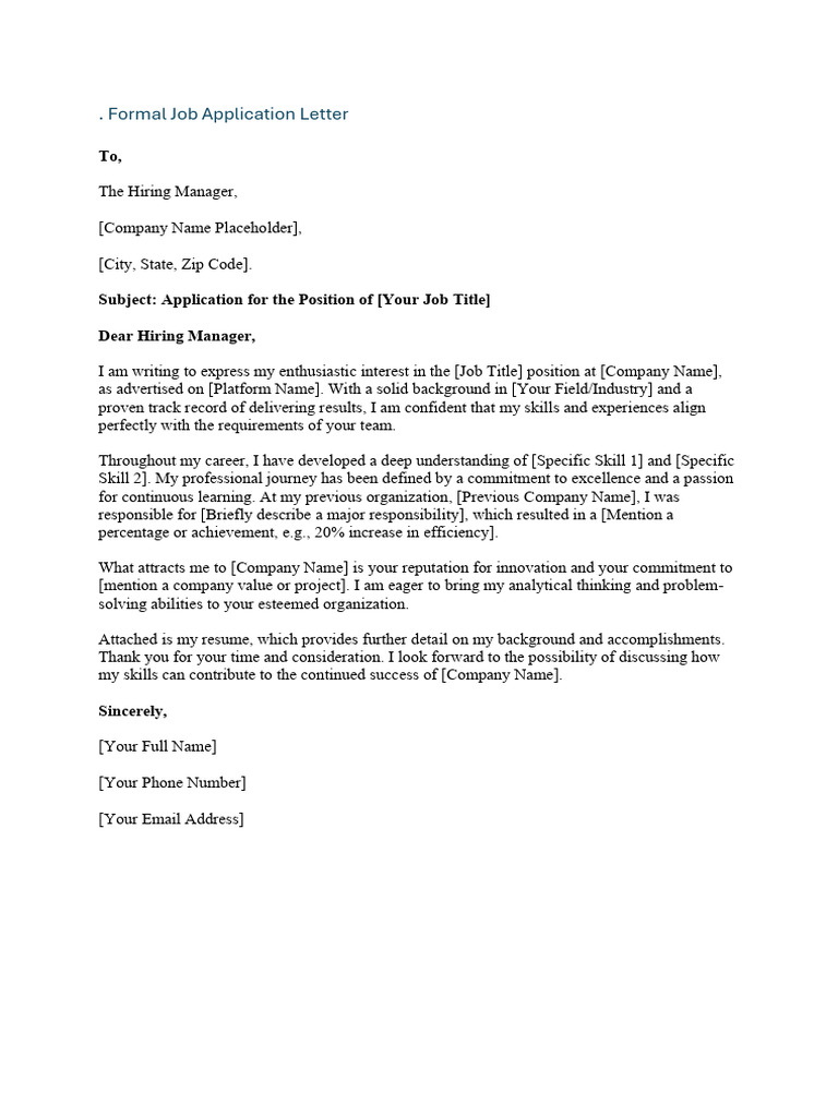 Formal Job Application Letters | PDF