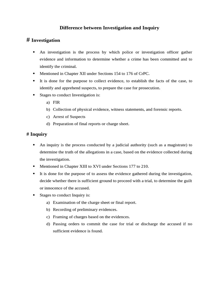 Investigation and Inquiry | PDF
