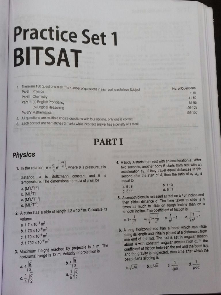 BITSAT Sample Paper 1 | PDF