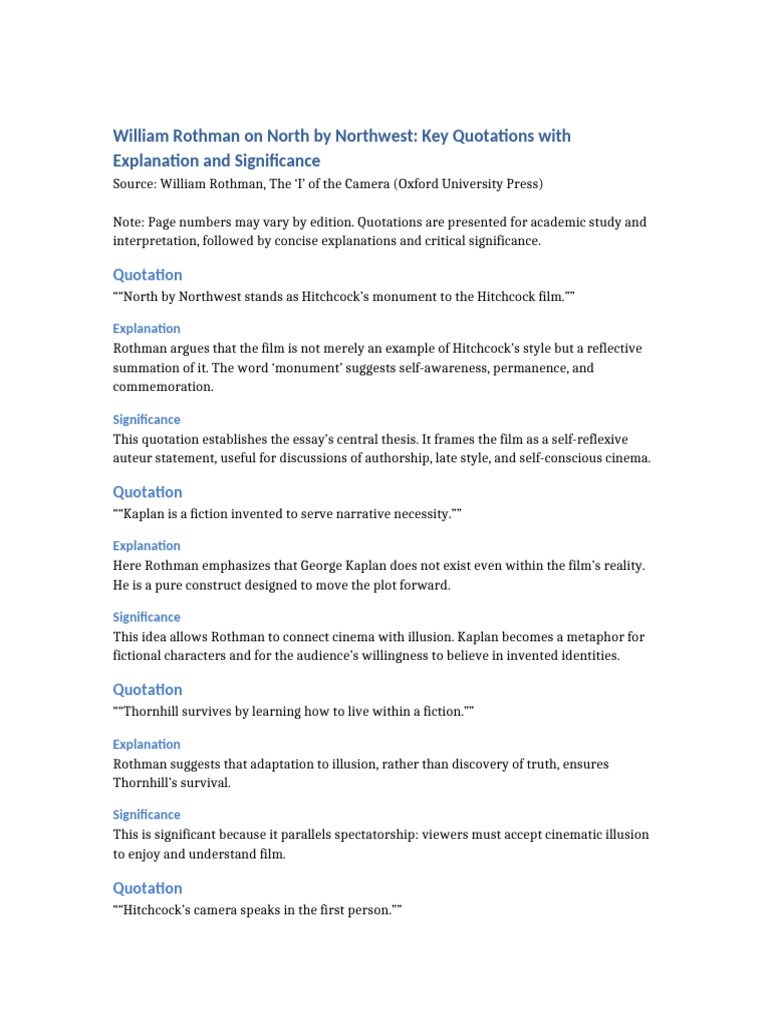 Rothman_North_by_Northwest_Quotations_Explained | PDF | Narrative ...