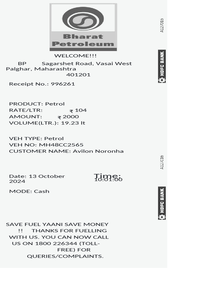 Fuel Bill Format | PDF