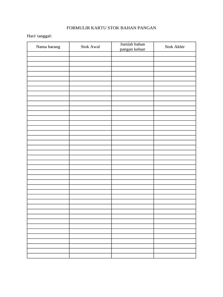 Formulir Kartu Stok Bahan Pangan | PDF