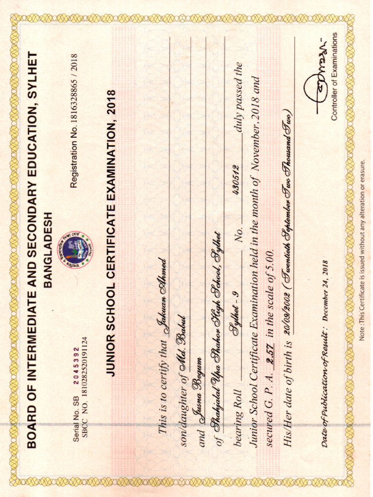 Junior School Certificate | PDF