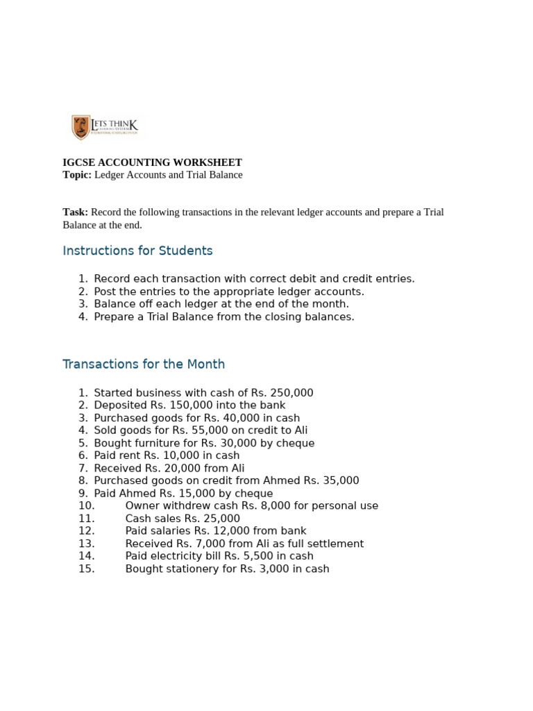 Accounting Worksheet 9 Ig | PDF