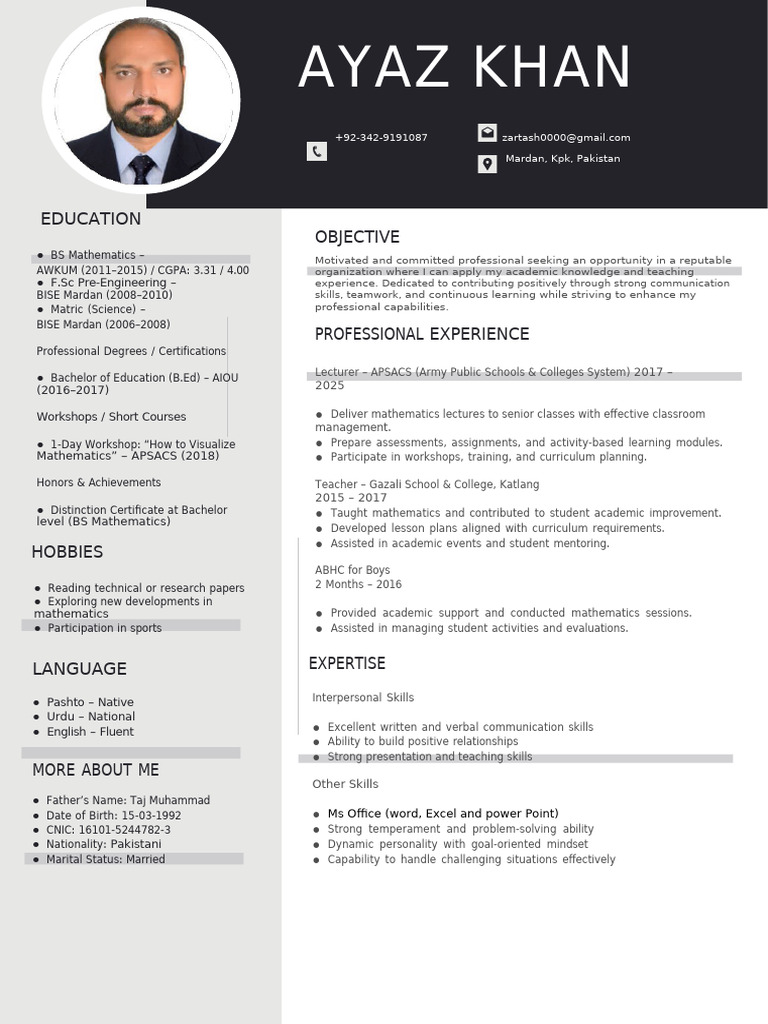 Ayaz Khan Professional CV Resume | PDF | Learning | Cognition