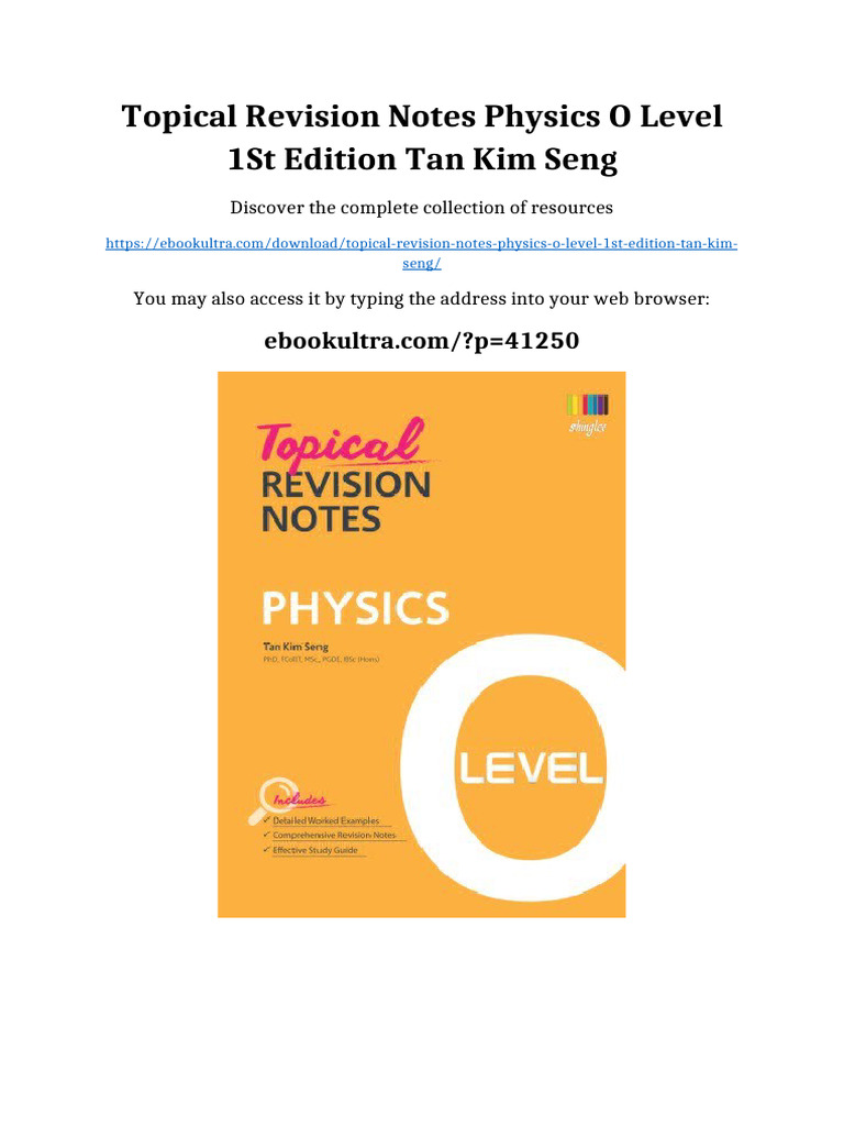 Topical Revision Notes Physics O Level 1st Edition Tan Kim Seng Full ...
