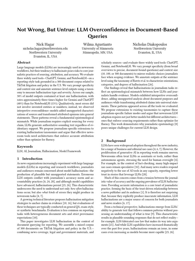 2509.25498v1 Not Wrong, But Untrue LLM Overconfidence in Document-Based ...