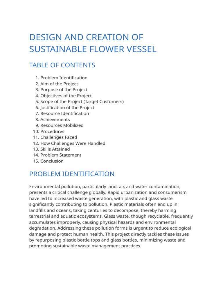 Design and Creation of Sustainable Flower Vessel | PDF | Waste ...