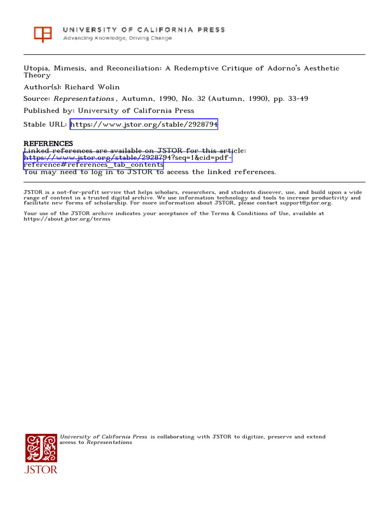 Wolin UtopiaMimesisReconciliation 1990 | PDF | Georg Wilhelm Friedrich ...