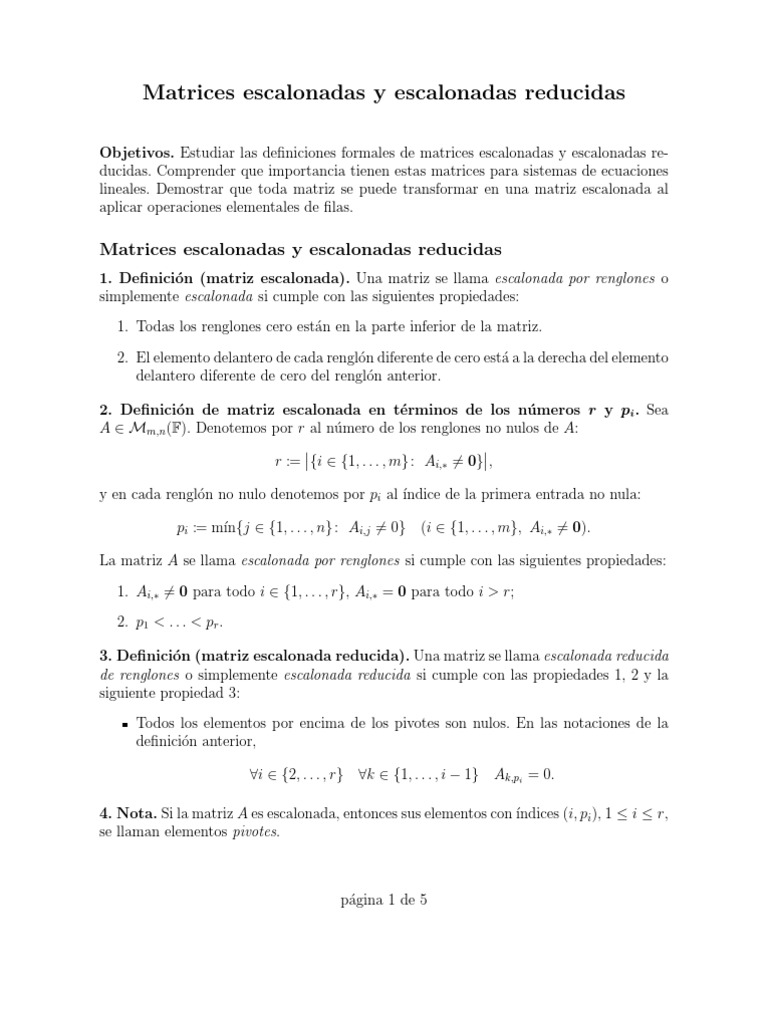 Matrices Escalonadas y Gauss | PDF | Matriz (Matemáticas) | Análisis ...