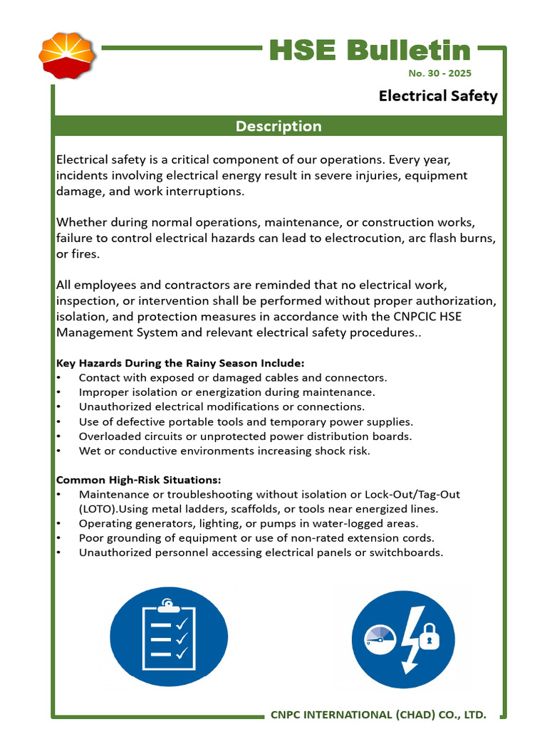 CNPCIC HSE Bulletin #30-2025 - Electrical Safety | PDF | Electrical ...
