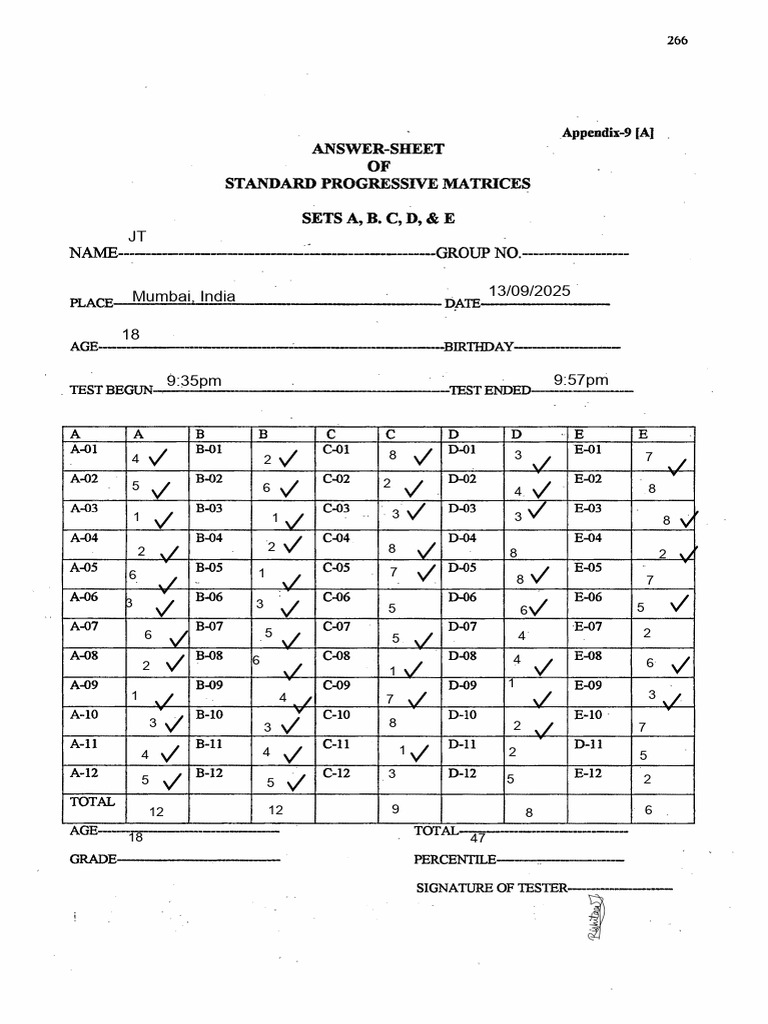 Answer Sheet of Standard Progressive Mat | PDF