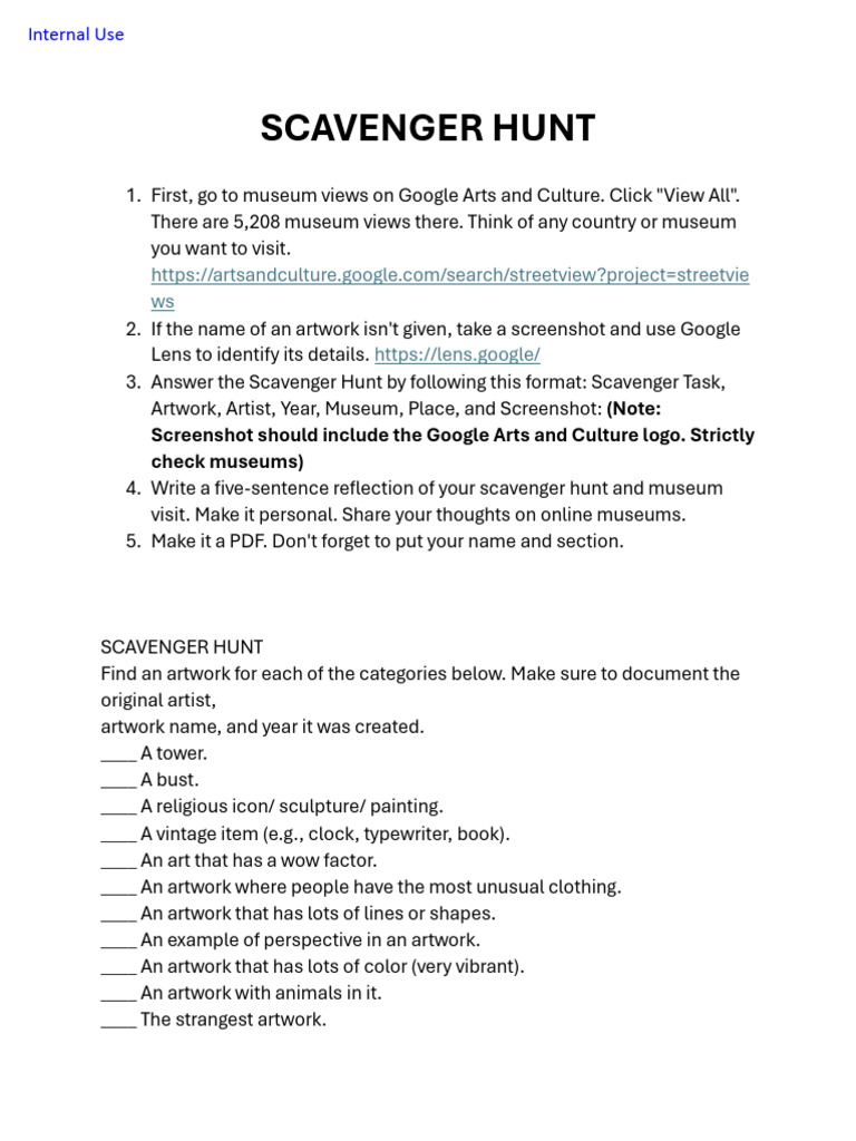 Scavenger Hunt Assignment | PDF