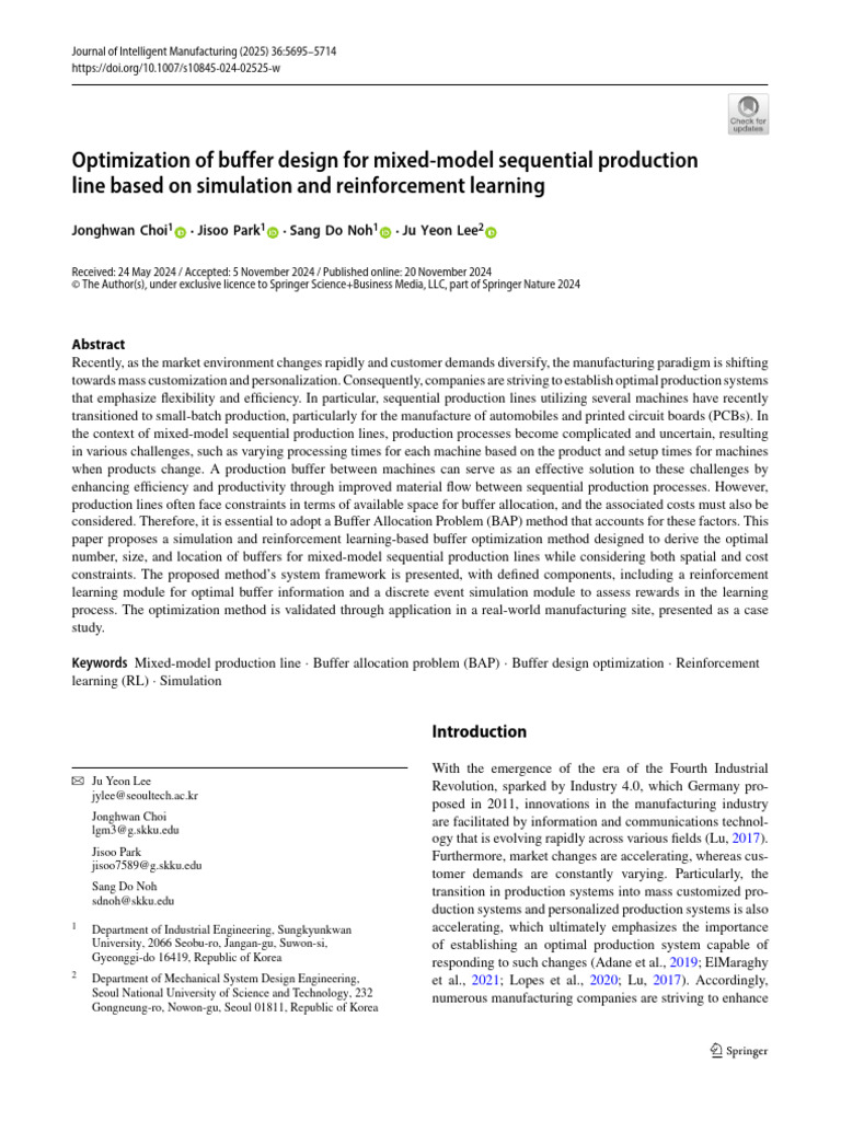 Optimization of Buffer Design For Mixedmodel Sequential Production Line ...