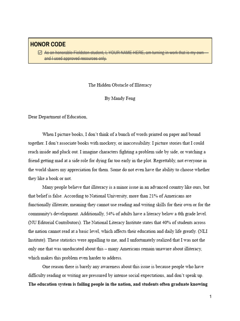 Mandy Feng - Unit 4 Op-Ed Doc Template | PDF | Literacy