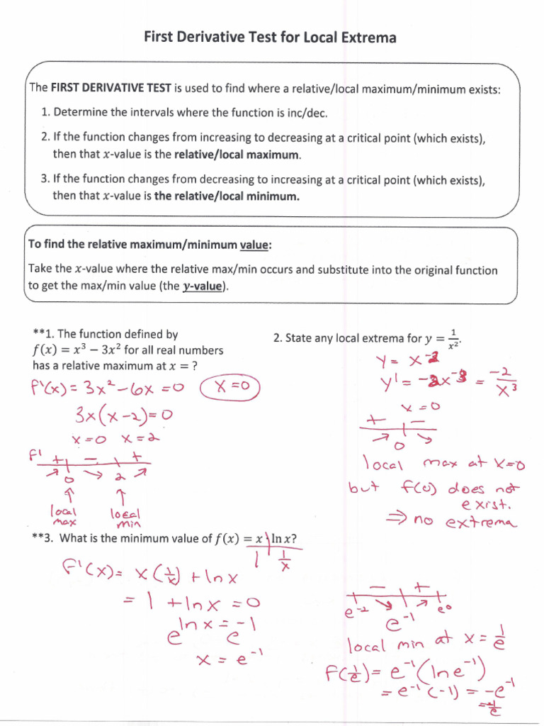 9 First Derivative Test For Local Extrema KEY | PDF