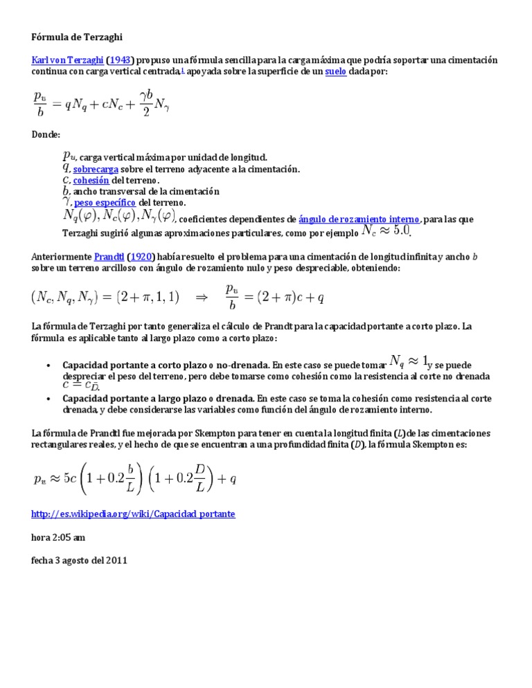 Fórmula de Terzaghi | PDF | Ingeniería mecánica | Mecánica